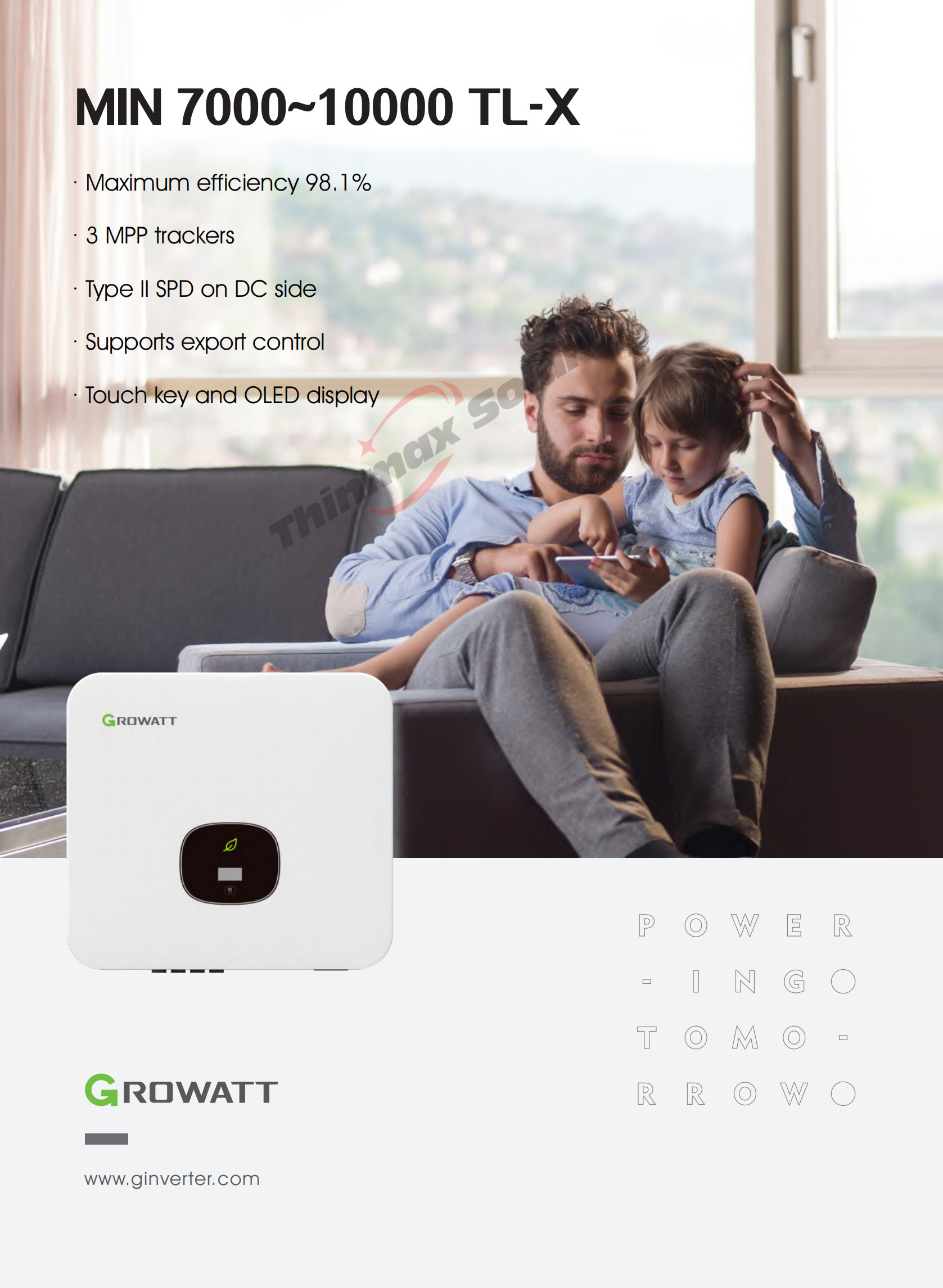Growatt MIN 7000TL-X 7KW 7000W 3MPPT Single phase on grid PV solar ...