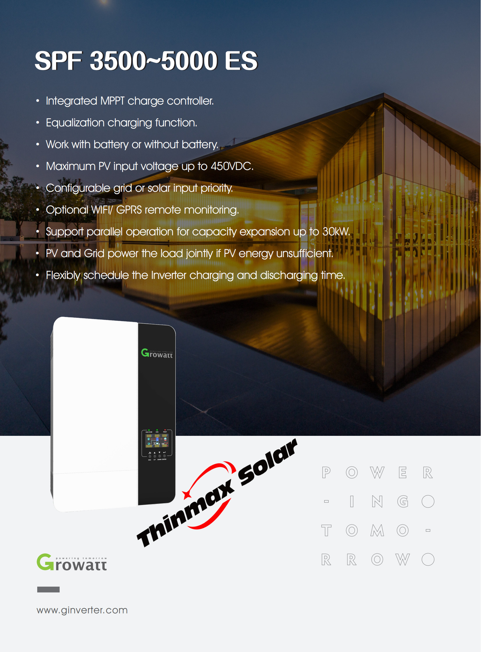 120v 240v Growatt Off Grid Solar Inverter 5KW Inverter Split Phase SPF 5000 ES